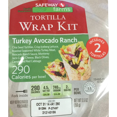 Carbs in Safeway Farms Tortilla Wrap Kit, Turkey Avocado Ranch | Carb ...