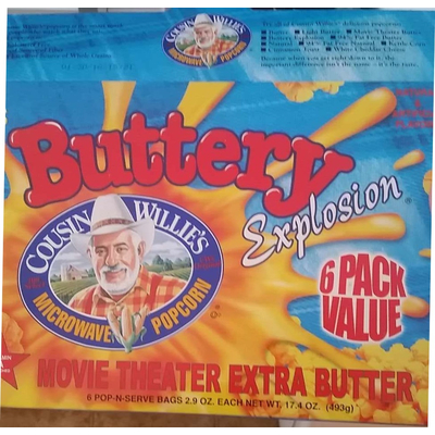 Carbs in Cousin Willie's Microwave Popcorn, Buttery Explosion | Carb ...