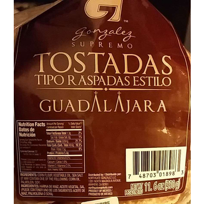 Carbs in Gonzalez Tostadas Tipo Raspadas Estilo | Carb Manager