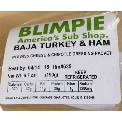 Carbs in Blimpie Grocery Baja Turkey & Ham Sandwich | Carb Manager