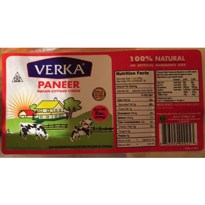 Carbs in Verka Paneer Indian Cottage Cheese | Carb Manager