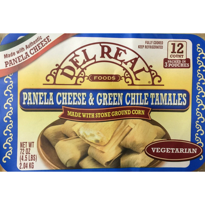 Carbs in Del Real Foods Panela Cheese & Green Chile Tamales, made with ...