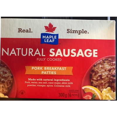 Carbs in Maple Leaf Pork Breakfast Sausage Patties, Fully Cooked | Carb ...