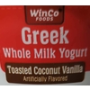 Calories in Toasted Coconut Vanilla Greek Whole Milk Yogurt from WinCo ...